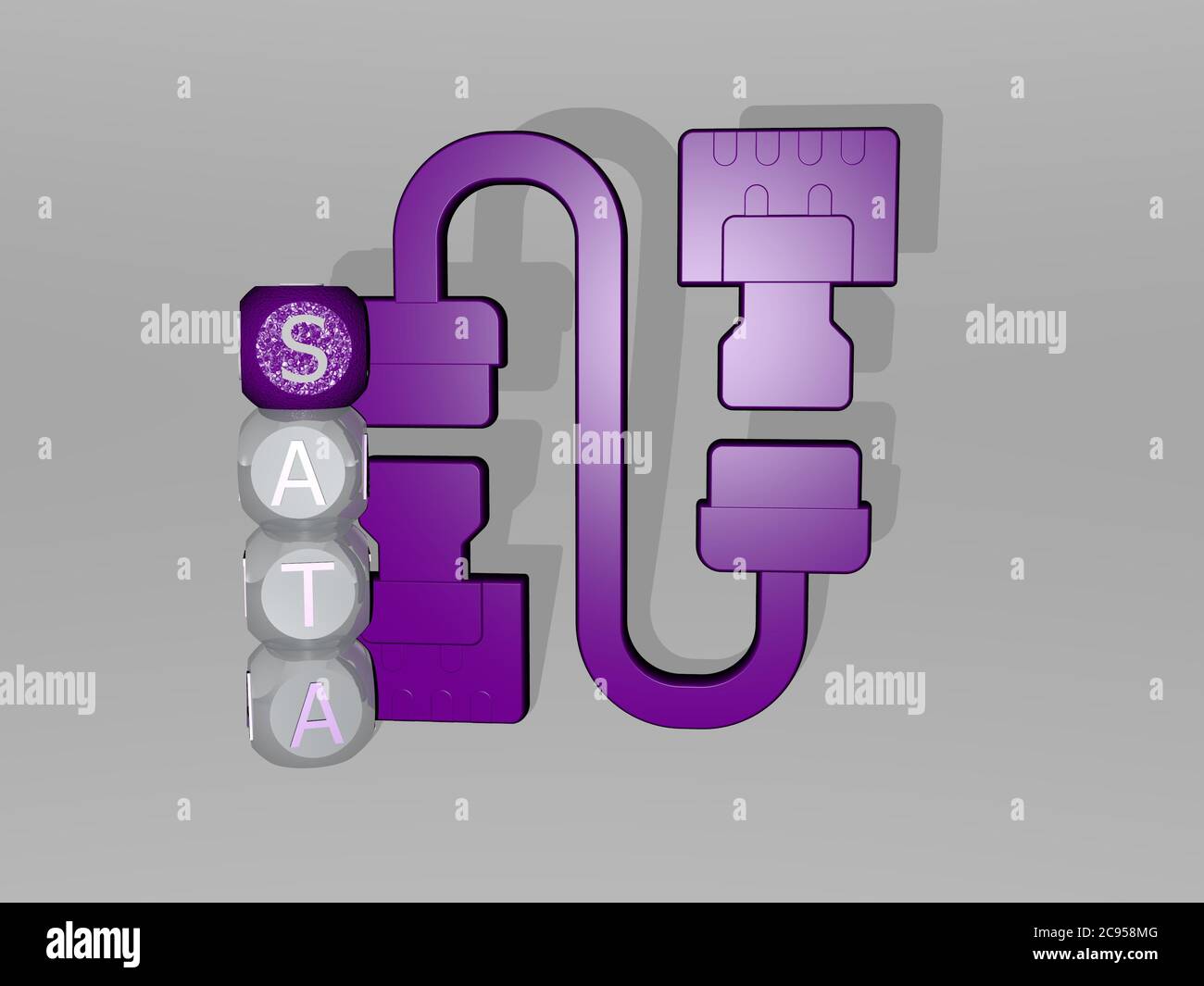 3D representation of SATA with icon on the wall and text arranged by ...
