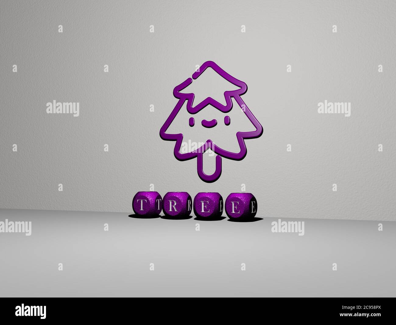 3D representation of tree with icon on the wall and text arranged by ...