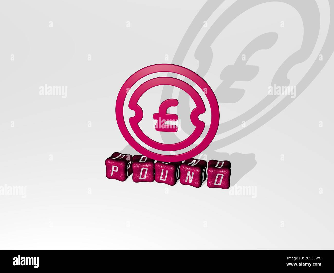 3D representation of POUND with icon on the wall and text arranged by ...