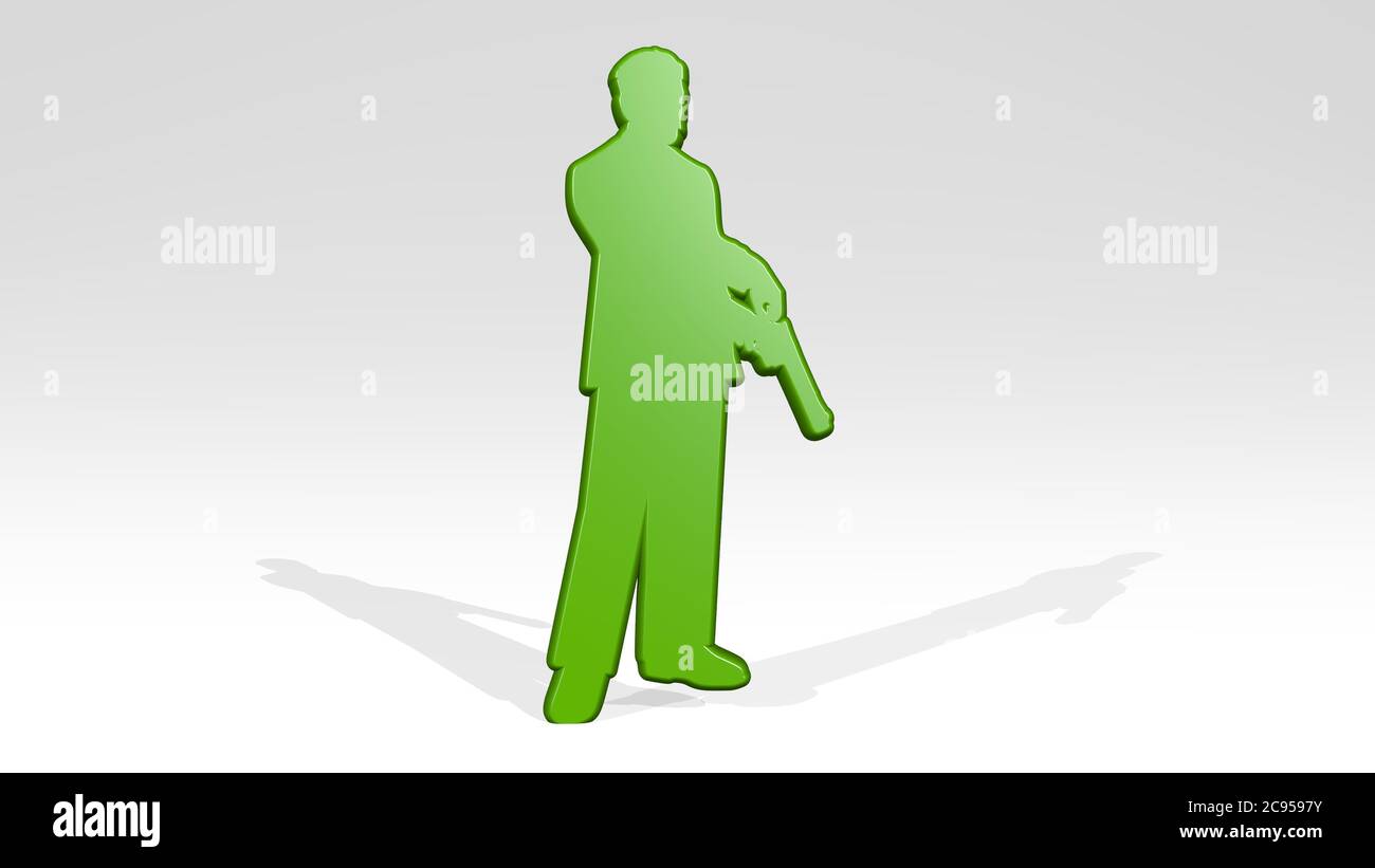 MAN WITH GUN from a perspective with the shadow. A thick sculpture made ...