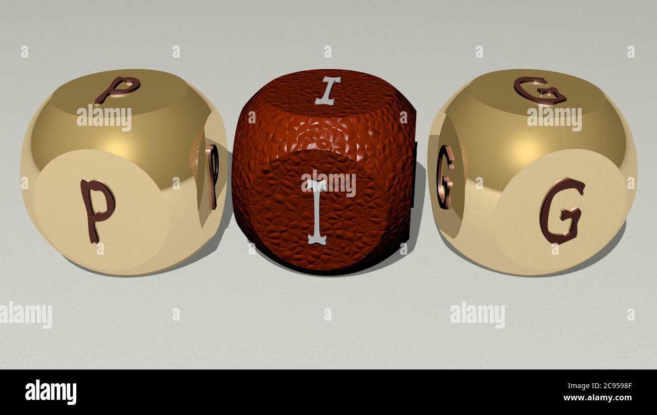 combination of pig built by cubic letters from the top perspective ...