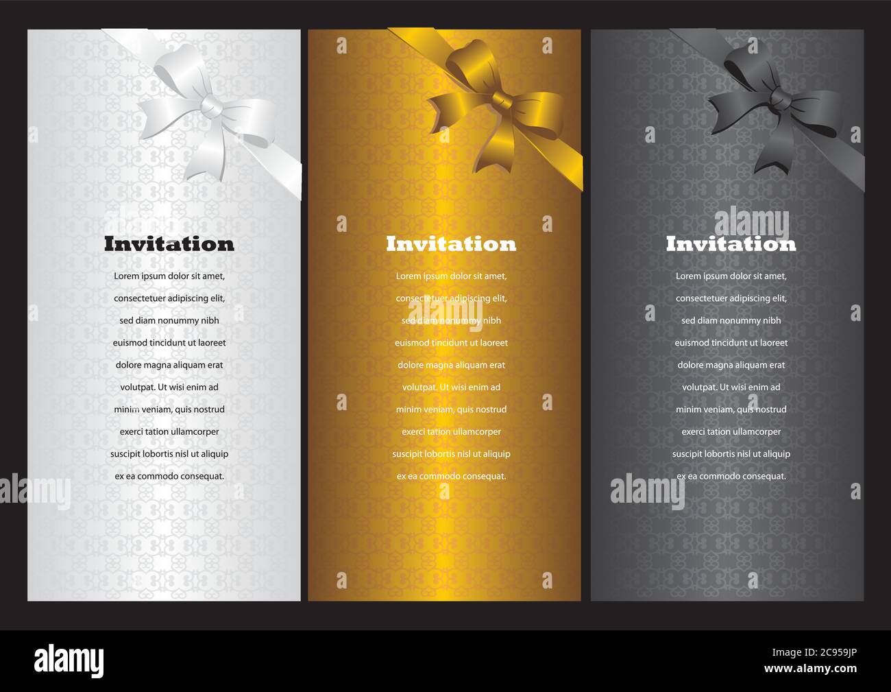 Luxury vertical invitation cards with ribbon bow. Vector illustration ...