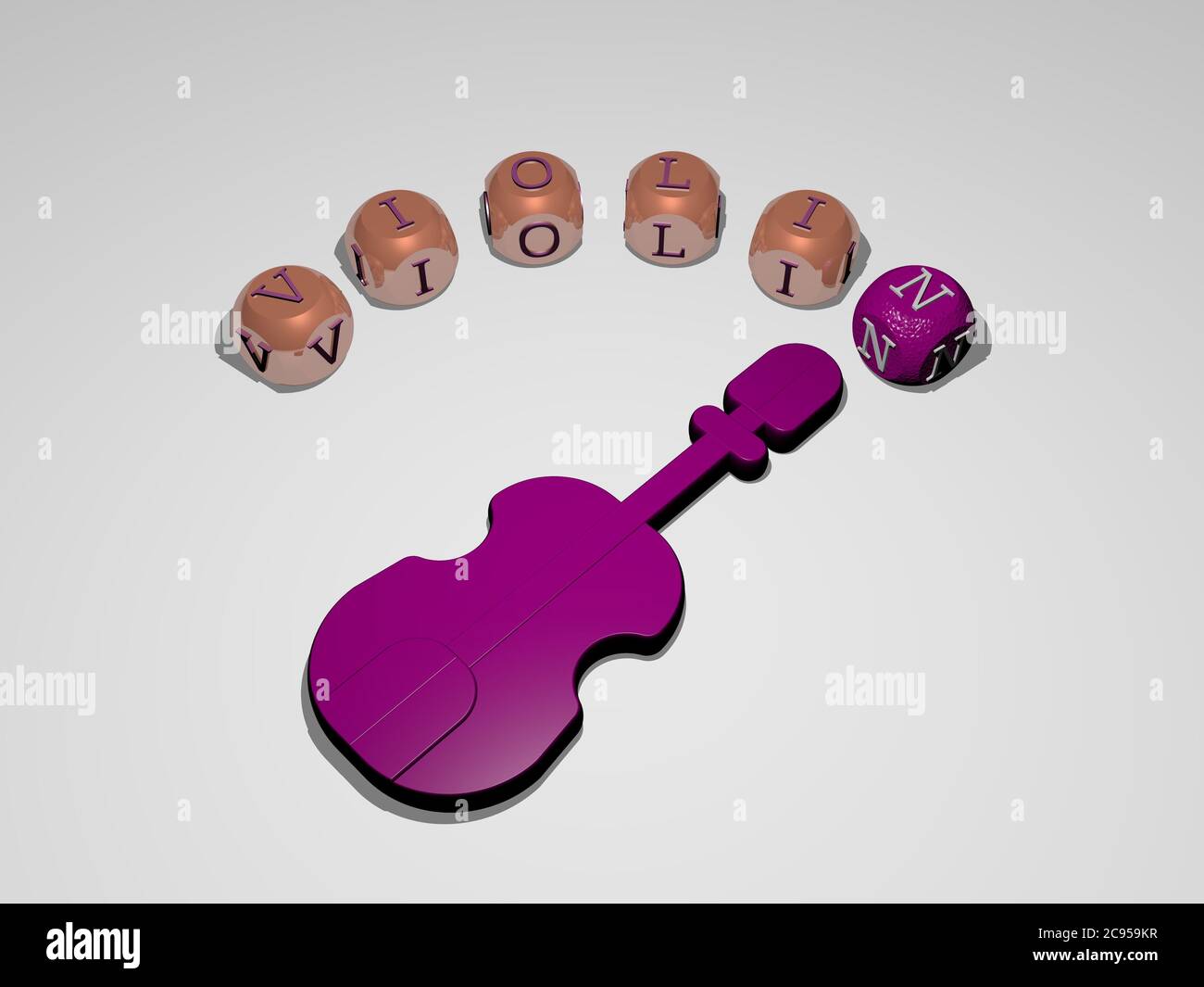 3D representation of violin with icon on the wall and text arranged by ...