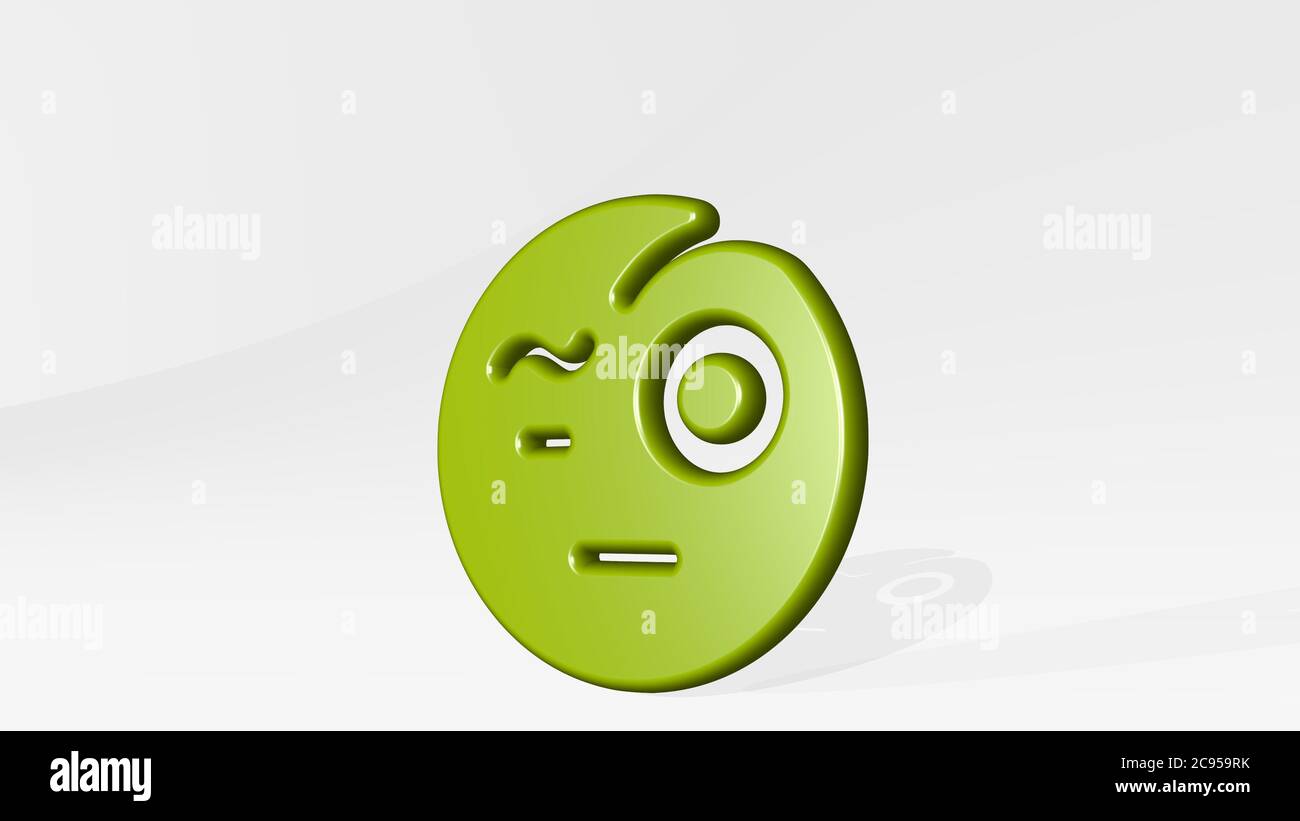 smiley look one eye stand with shadow. 3D illustration of metallic ...