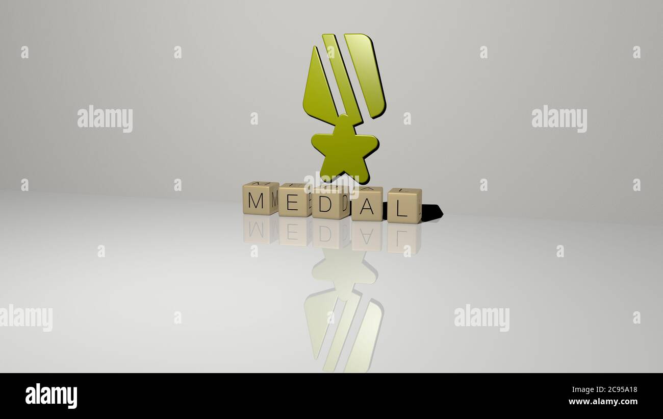 3D illustration of medal graphics and text made by metallic dice ...