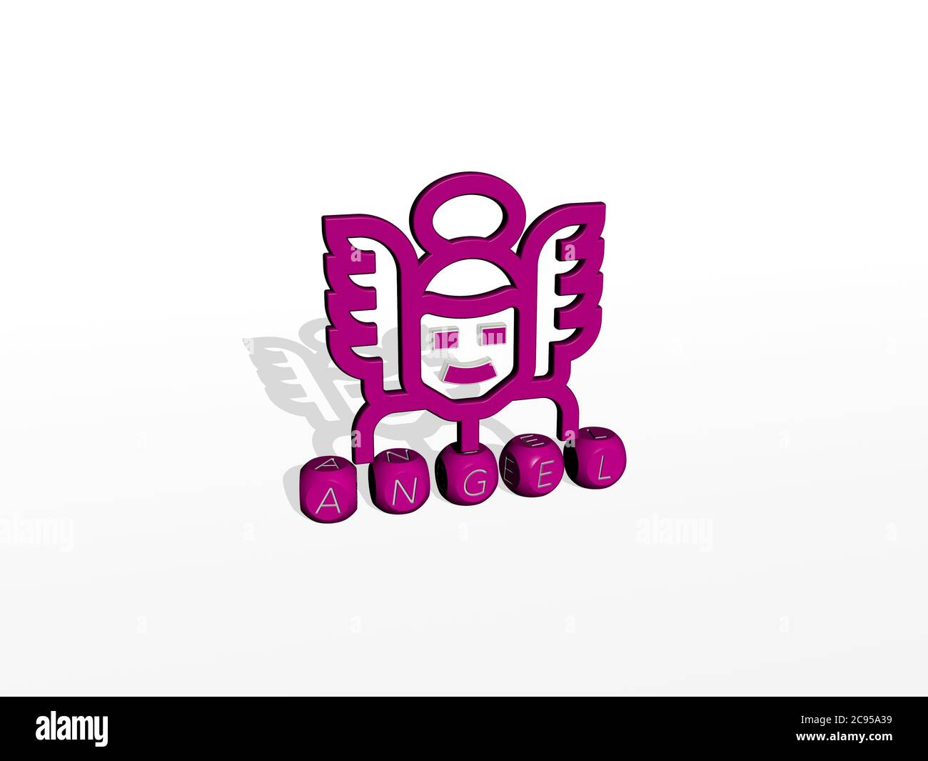 3D representation of angel with icon on the wall and text arranged by ...