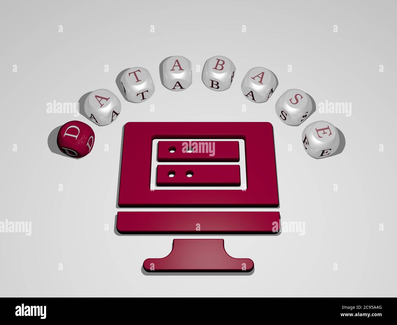 3D graphical image of DATABASE vertically along with text built around ...