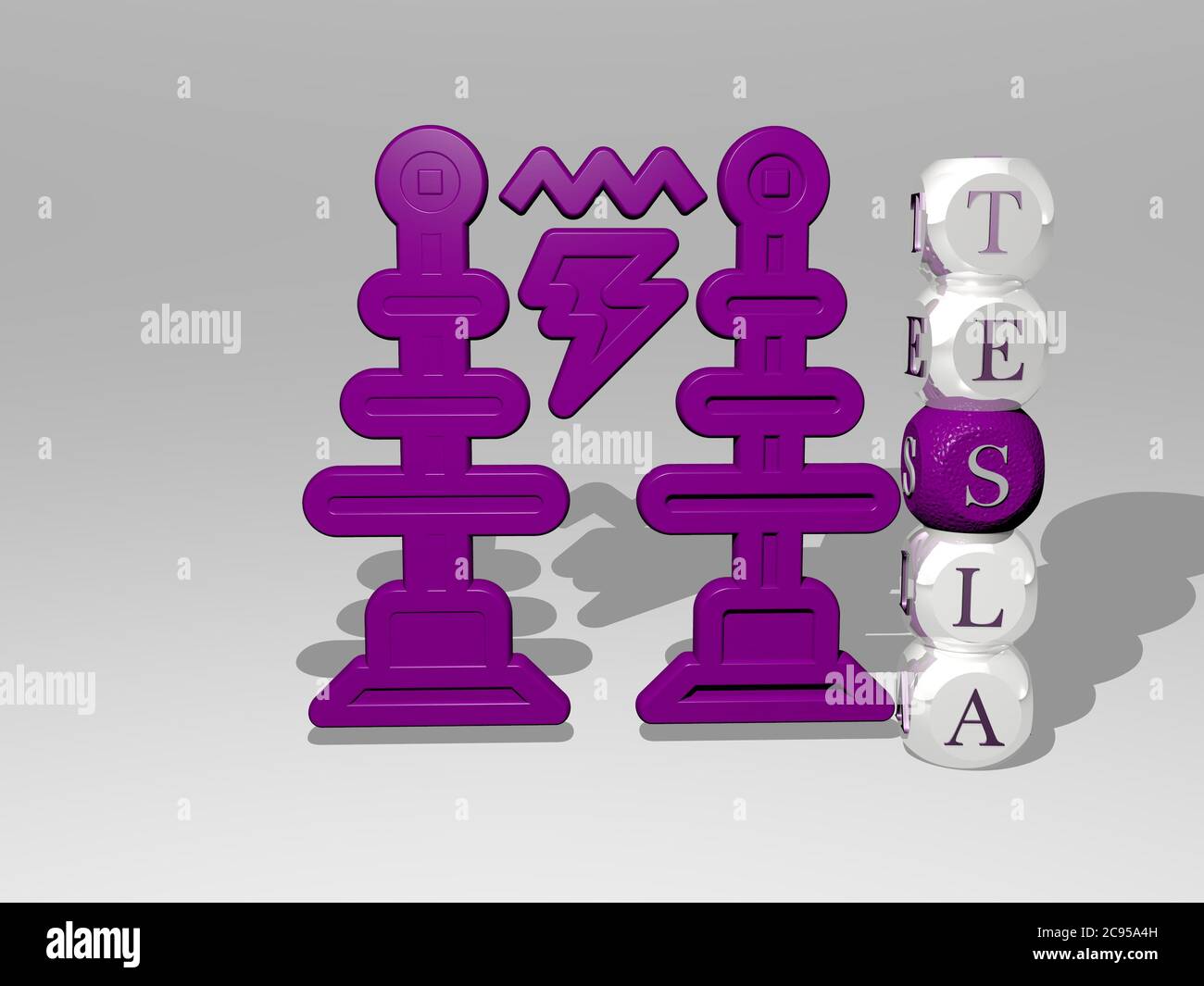 3D representation of tesla with icon on the wall and text arranged by ...