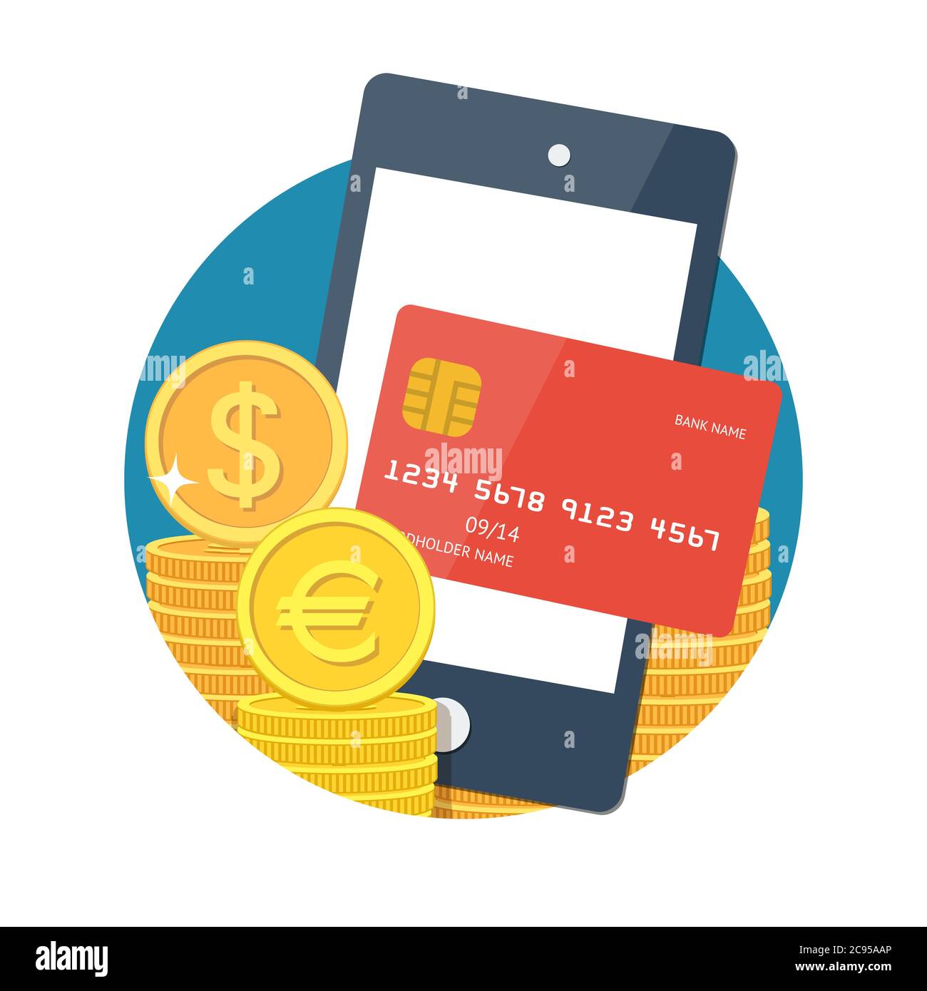 NFC technology concept. Smartphone with credit card on its screen money ...