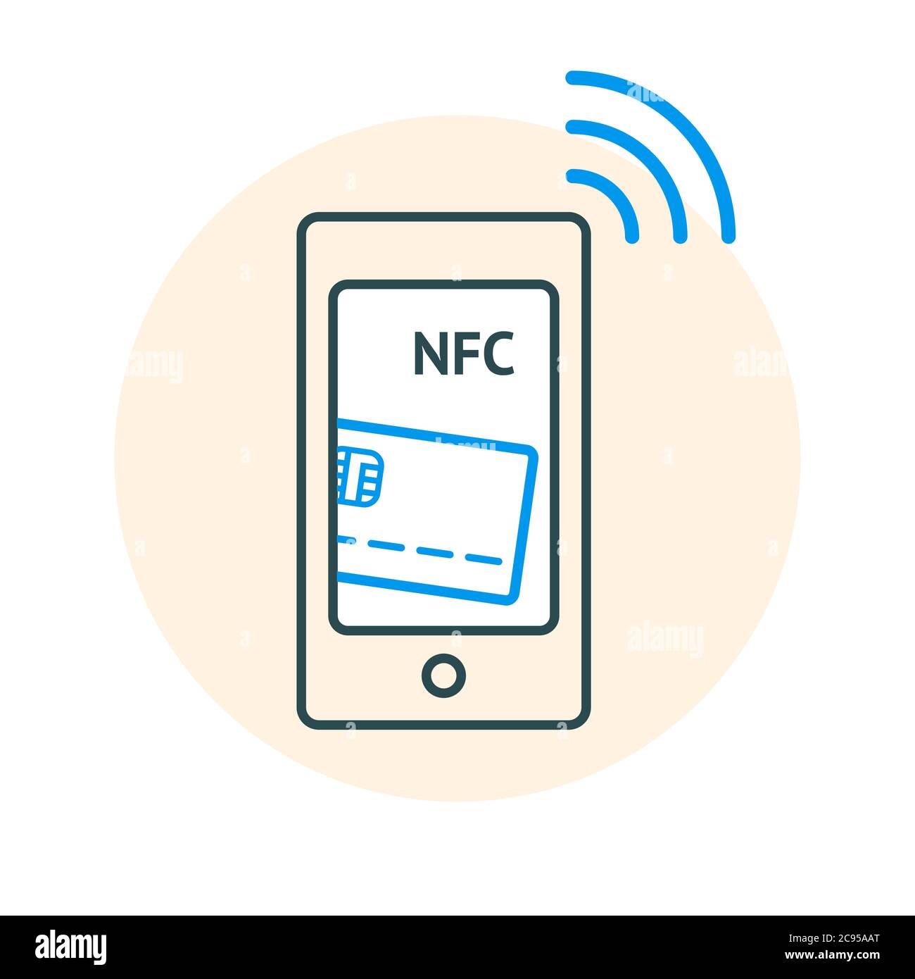 NFC technology concept. Linear illustaration of Smartphone with credit ...