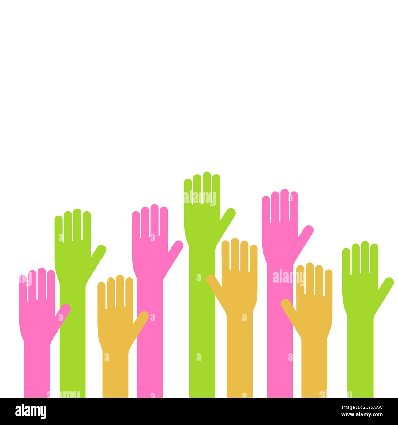 Vector illustration of applique of up hands. Volunteering or voting ...