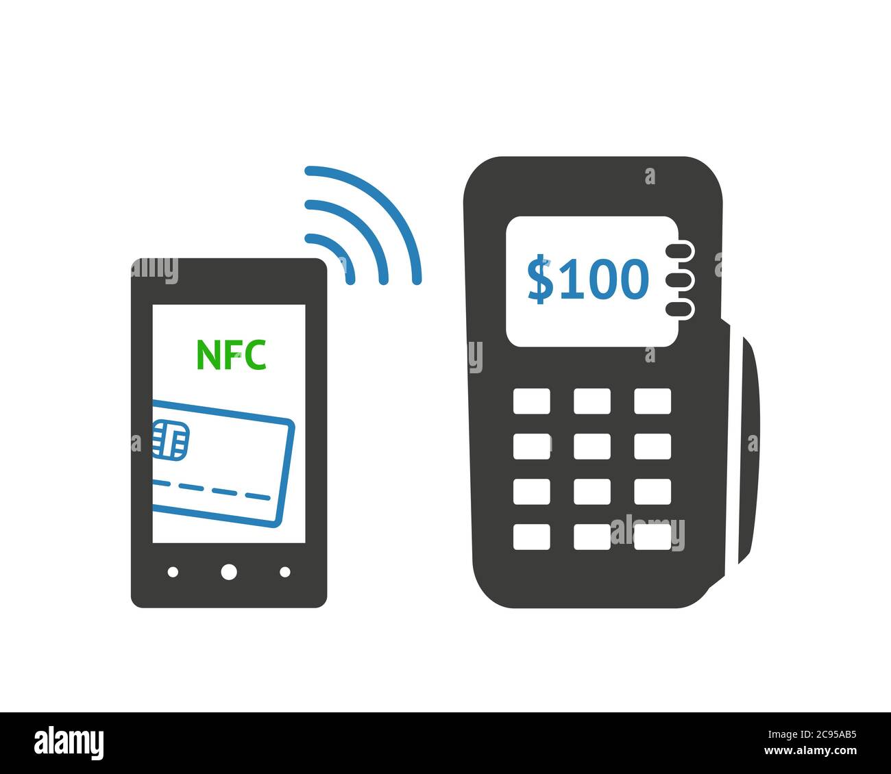 NFC technology concept. Smartphone with credit card on its screen and ...