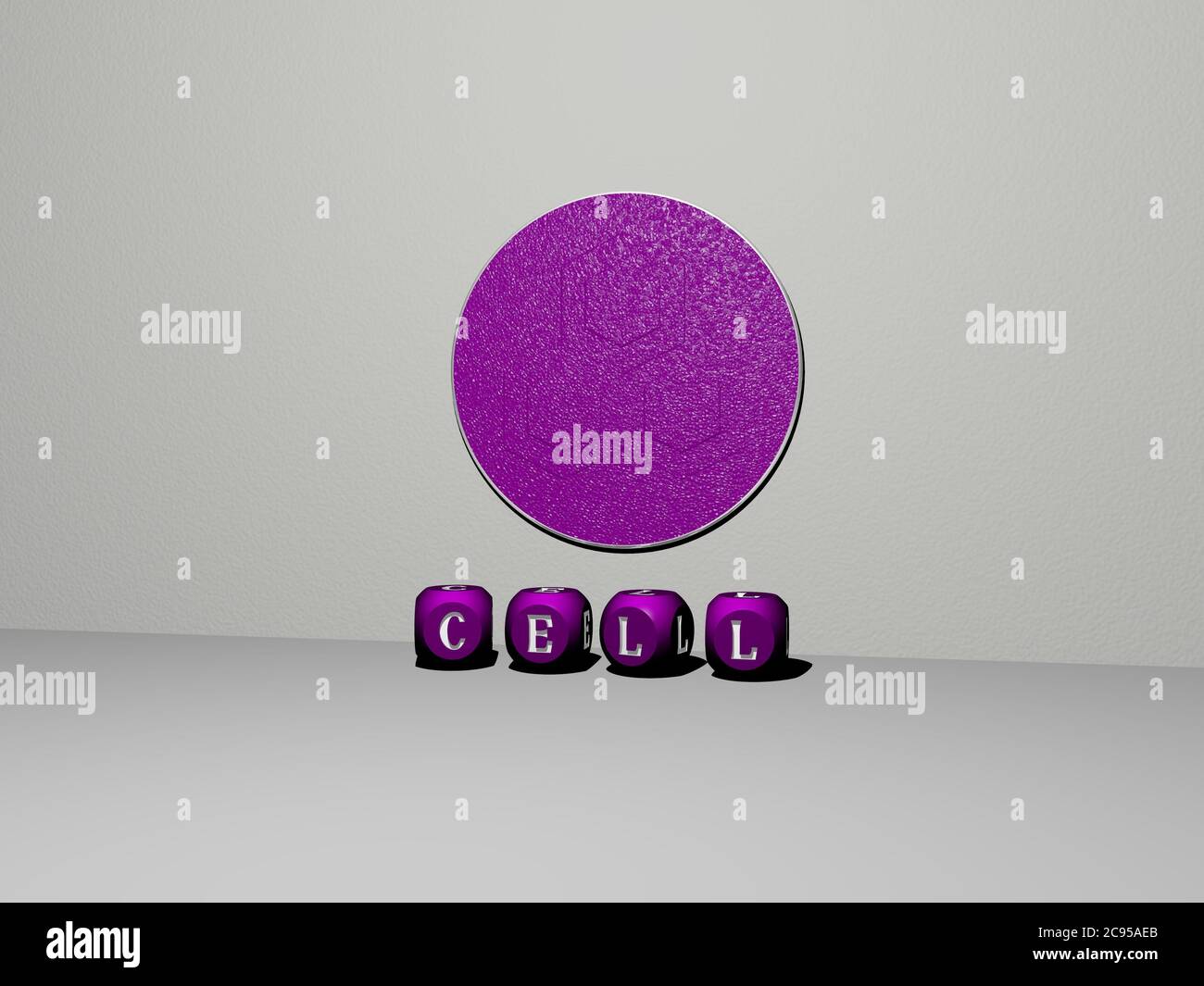 3D illustration of CELL graphics and text made by metallic dice letters ...