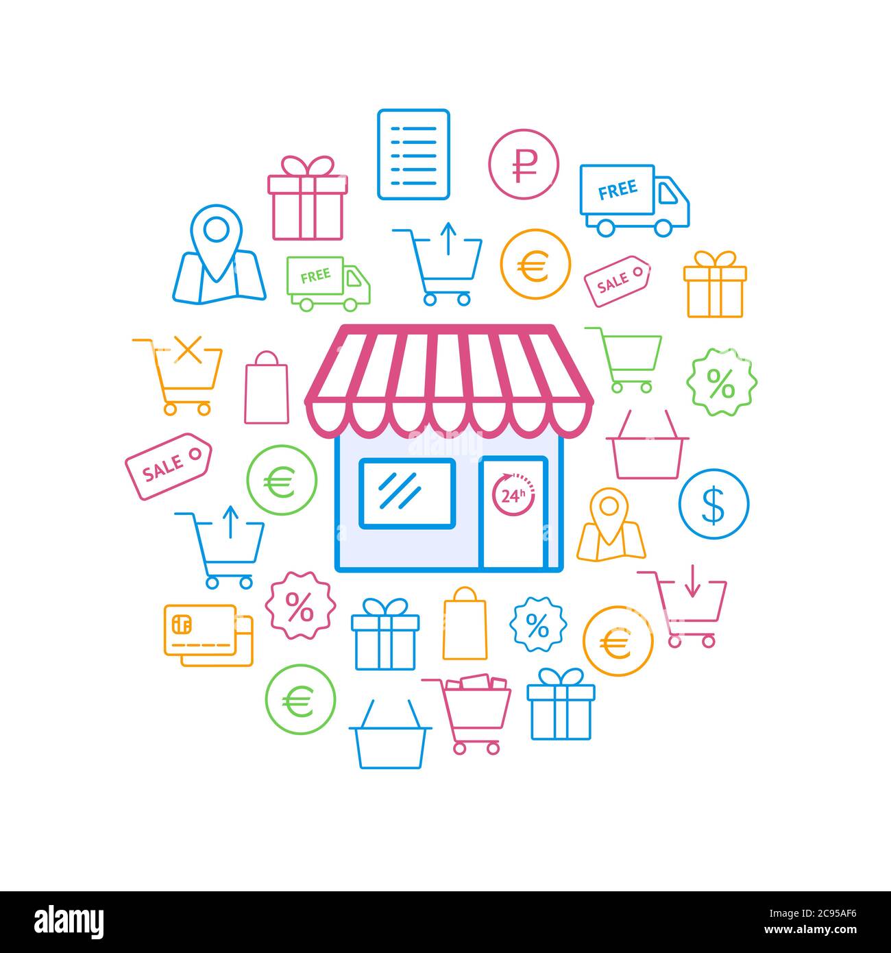 Online shopping icons set. Vector outline symbols. Set of shopping cart ...