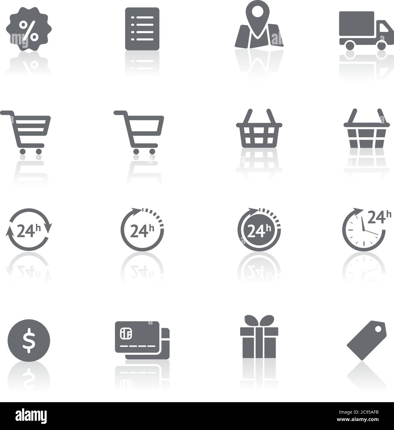 Online shopping icons set. Vector pictogram symbols with reflections ...