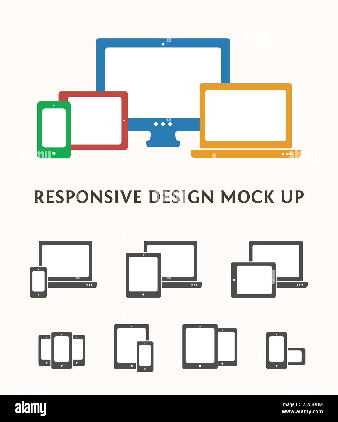 Smartphone, desktop computer, laptop and tablet PC icons and ...