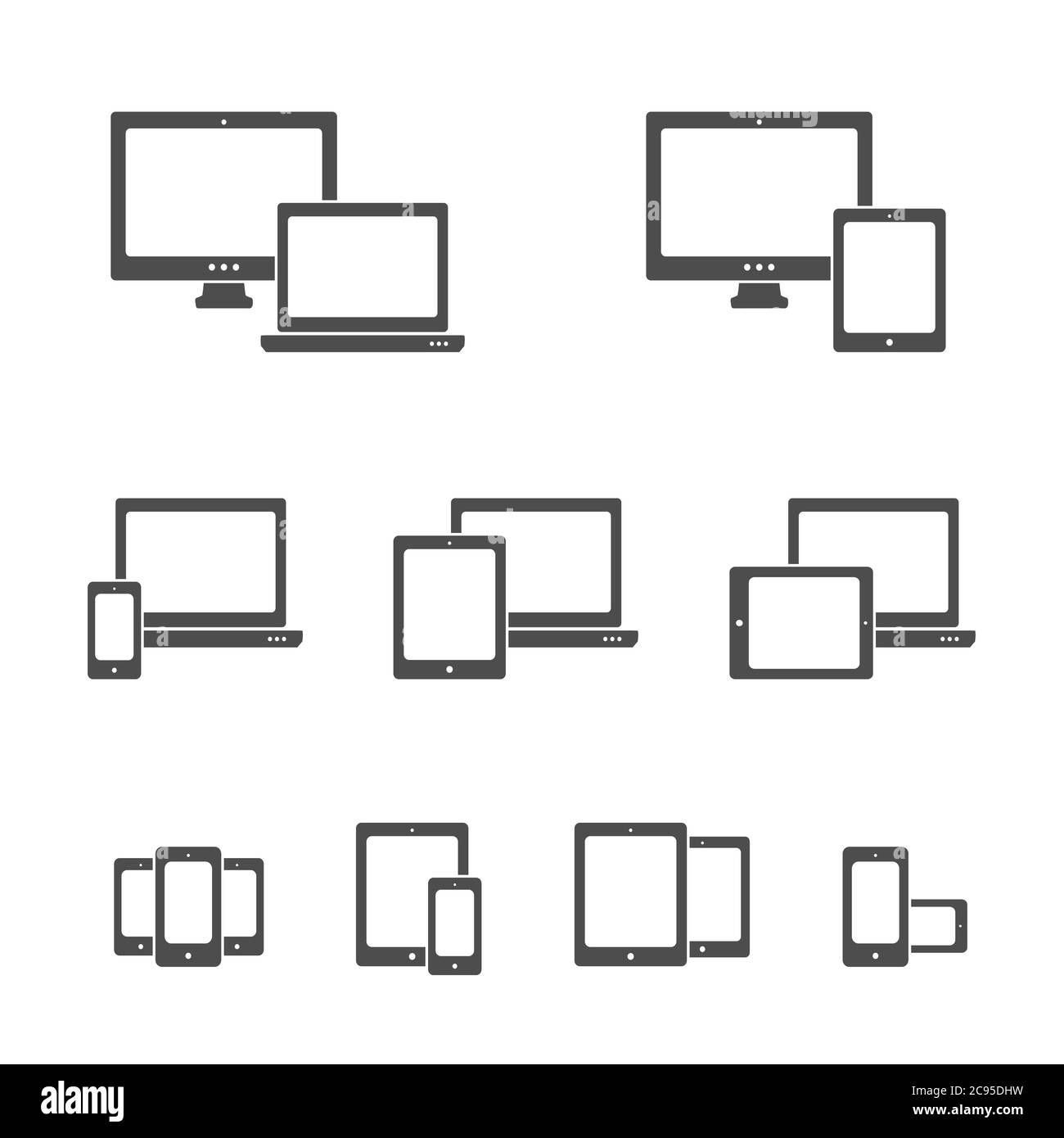 Silhouette vector responsive web design icons. Smartphone, desktop computer, laptop and tablet ...