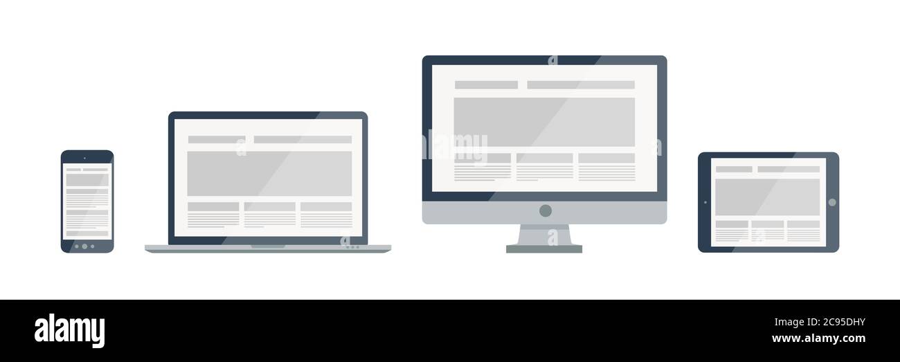 Silhouette vector responsive web design illustration. Modern electronic devices icons and ...