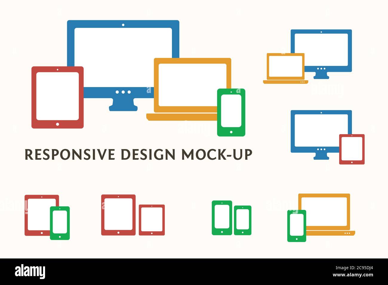 Smartphone, desktop computer, laptop and tablet PC icons and ...