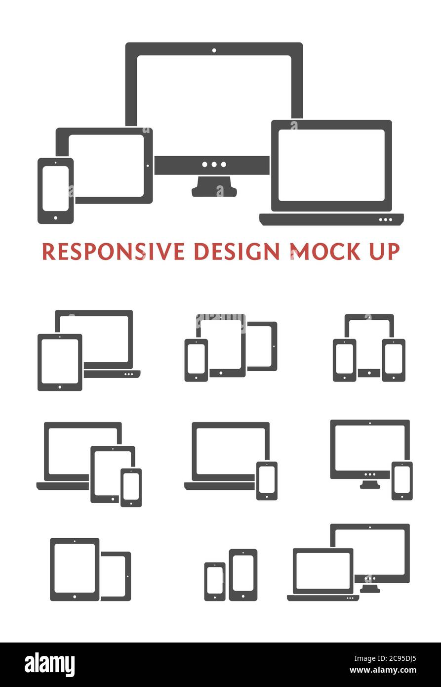 Silhouette vector responsive web design kit. Smartphone, desktop computer, laptop and tablet PC ...