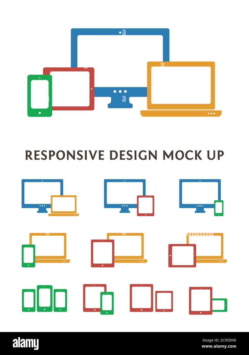 Smartphone, desktop computer, laptop and tablet PC icons and combinations. Flat vector ...