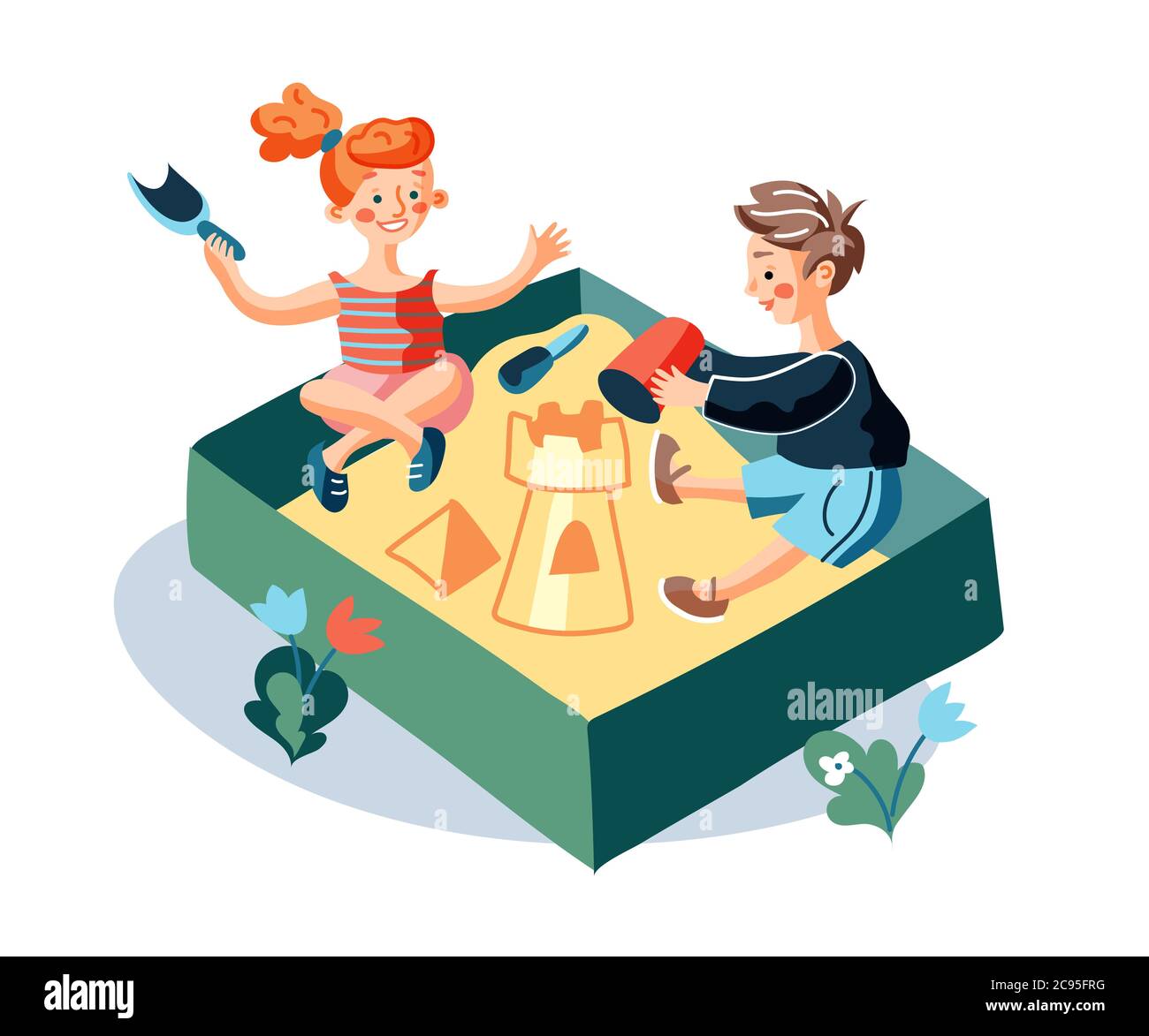 Kids playing in sandpit flat illustration Stock Vector Image & Art - Alamy