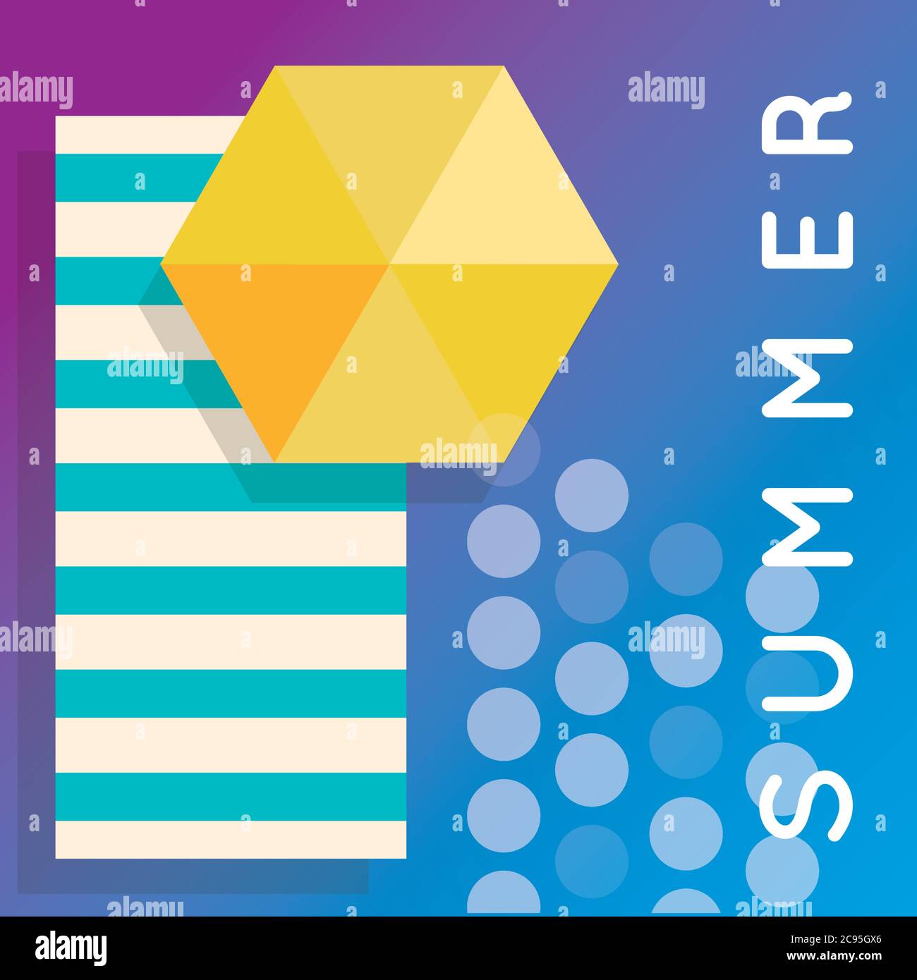 summer colorful banner with lettering and umbrella vector illustration ...