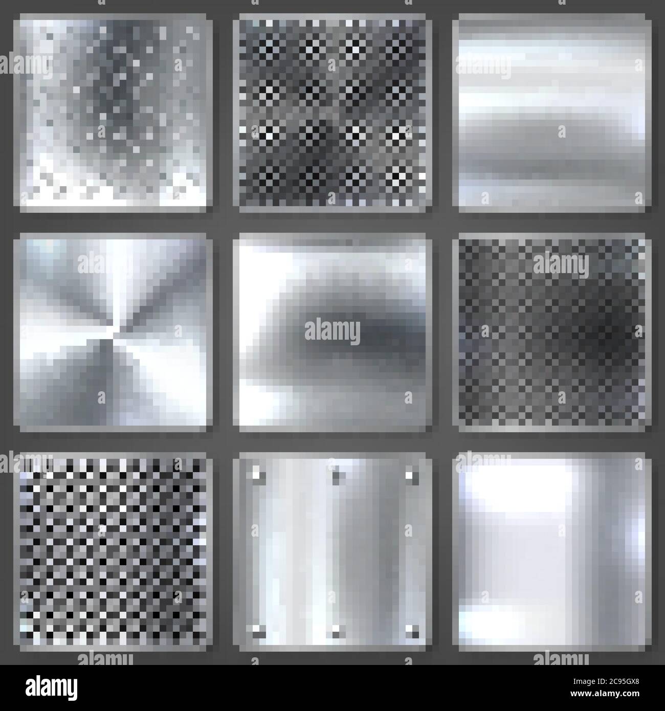 Realistic brushed metal textures set. Polished stainless steel ...
