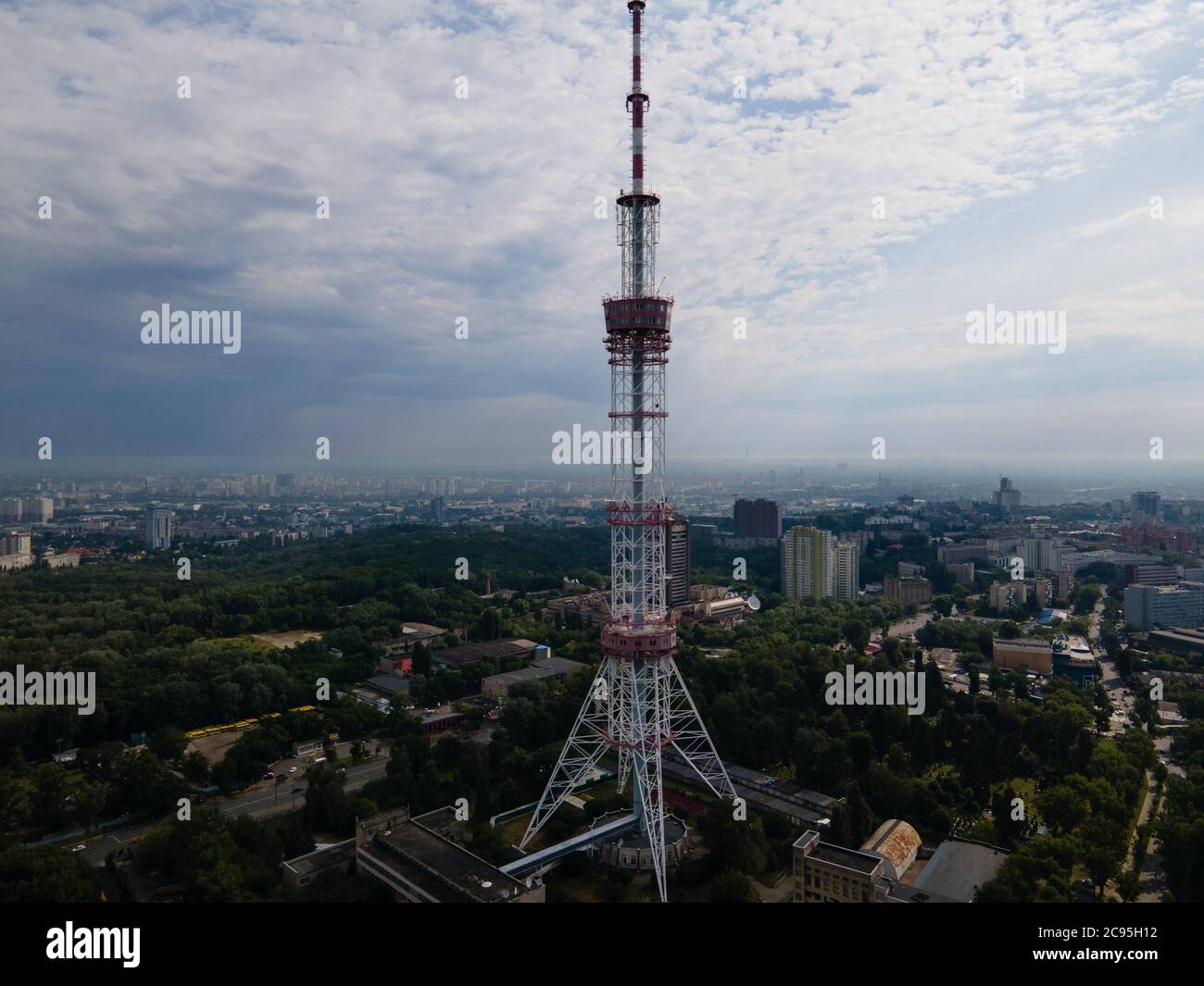 The architecture of Kyiv. Ukraine: TV tower. Aerial view Stock Photo ...
