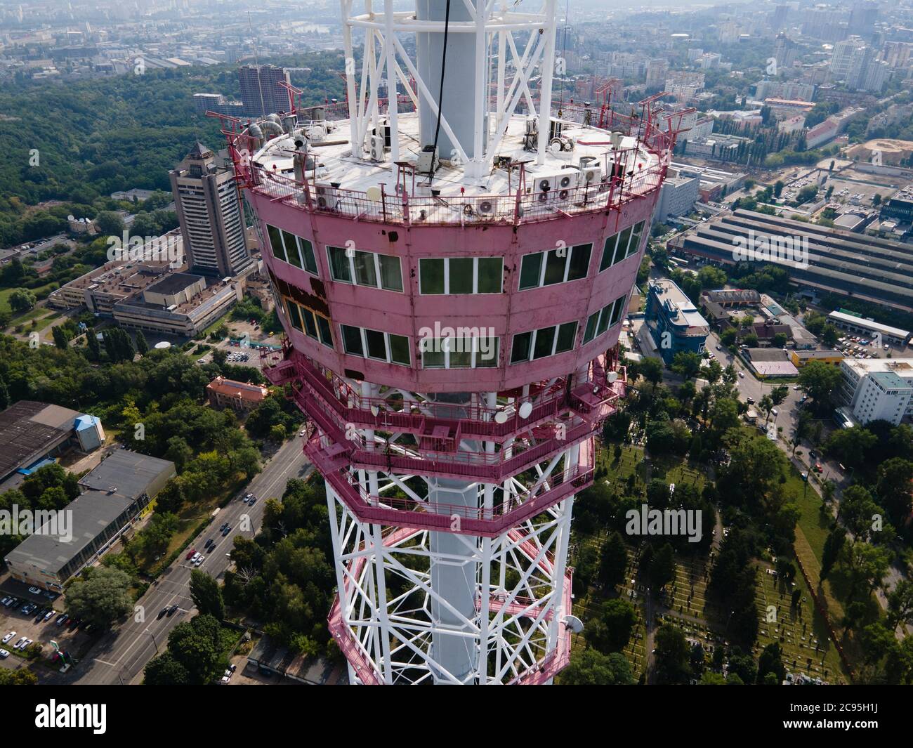 The architecture of Kyiv. Ukraine: TV tower. Aerial view Stock Photo ...