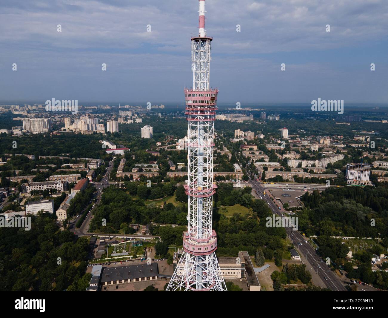 The architecture of Kyiv. Ukraine: TV tower. Aerial view Stock Photo ...
