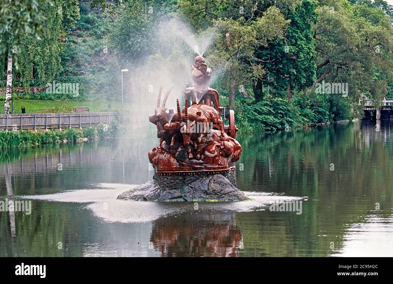 A statue depicting the old ancient god Thor and his goats Stock Photo ...
