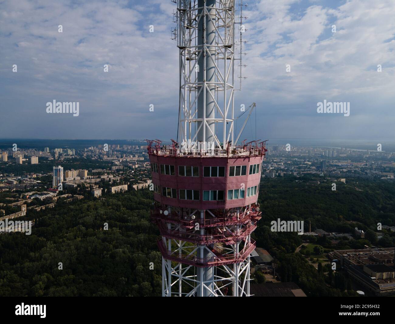 The architecture of Kyiv. Ukraine: TV tower. Aerial view Stock Photo ...
