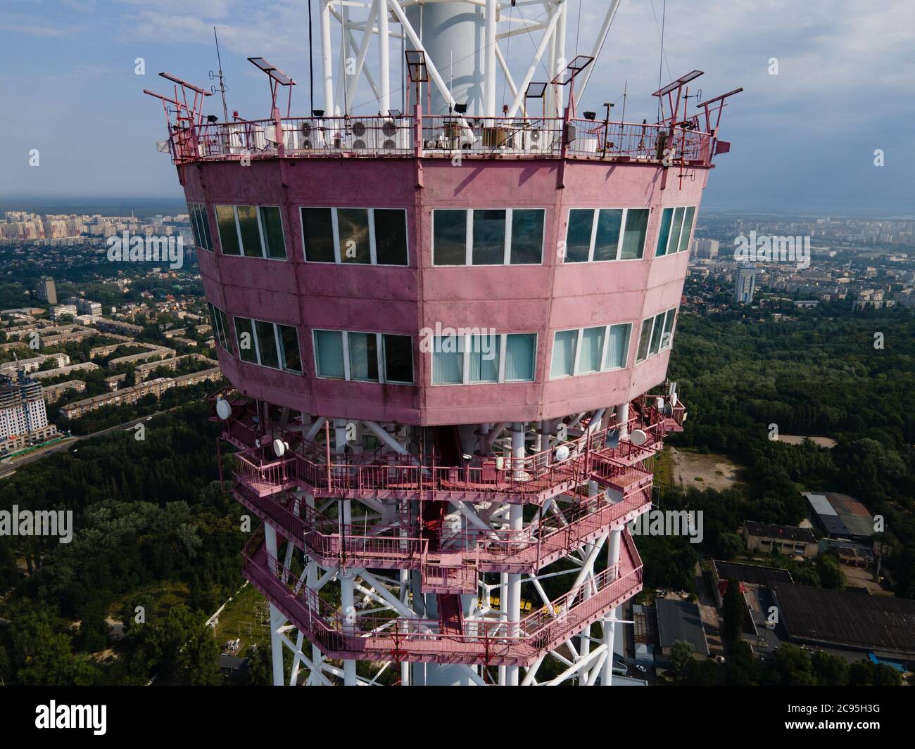 The architecture of Kyiv. Ukraine: TV tower. Aerial view Stock Photo ...