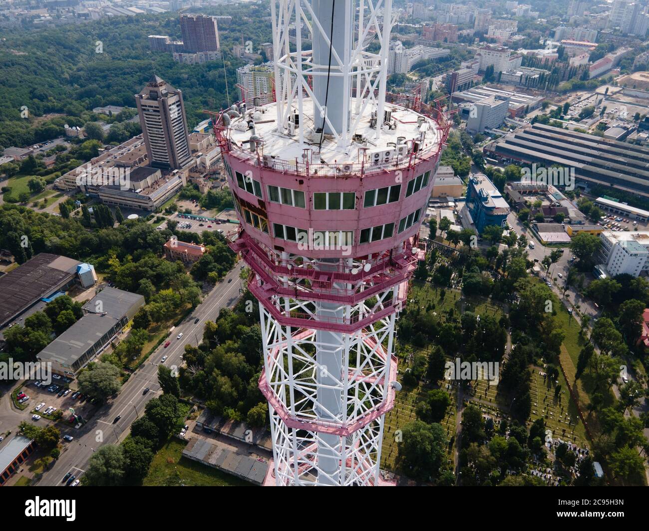 The architecture of Kyiv. Ukraine: TV tower. Aerial view Stock Photo ...