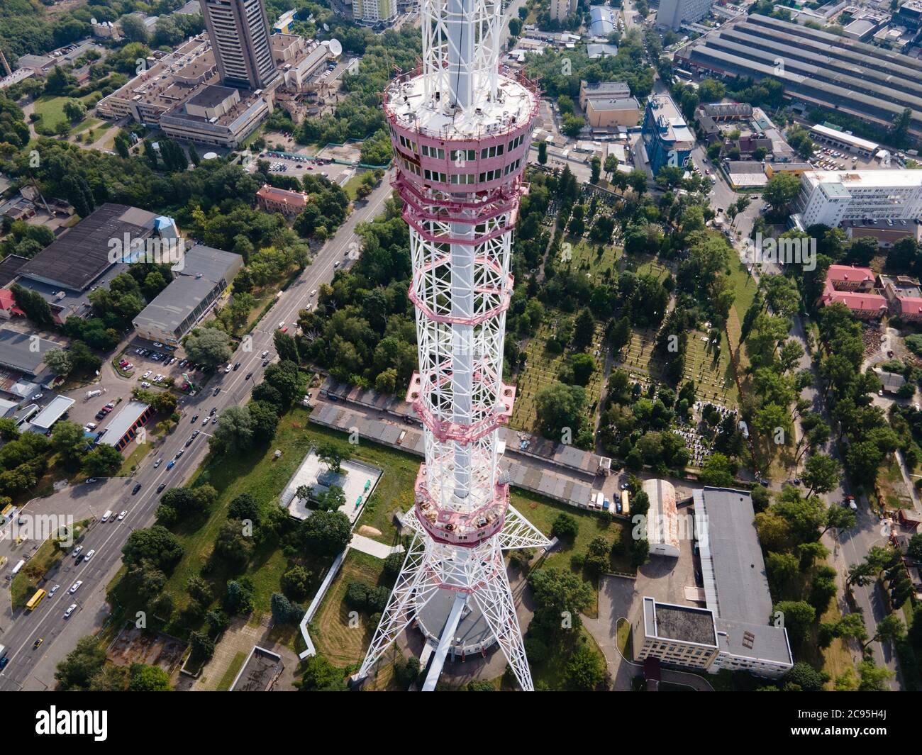 The architecture of Kyiv. Ukraine: TV tower. Aerial view Stock Photo ...