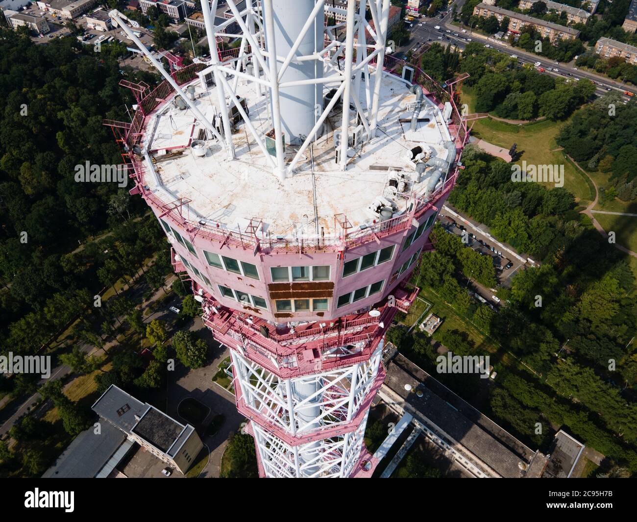 The architecture of Kyiv. Ukraine: TV tower. Aerial view Stock Photo ...