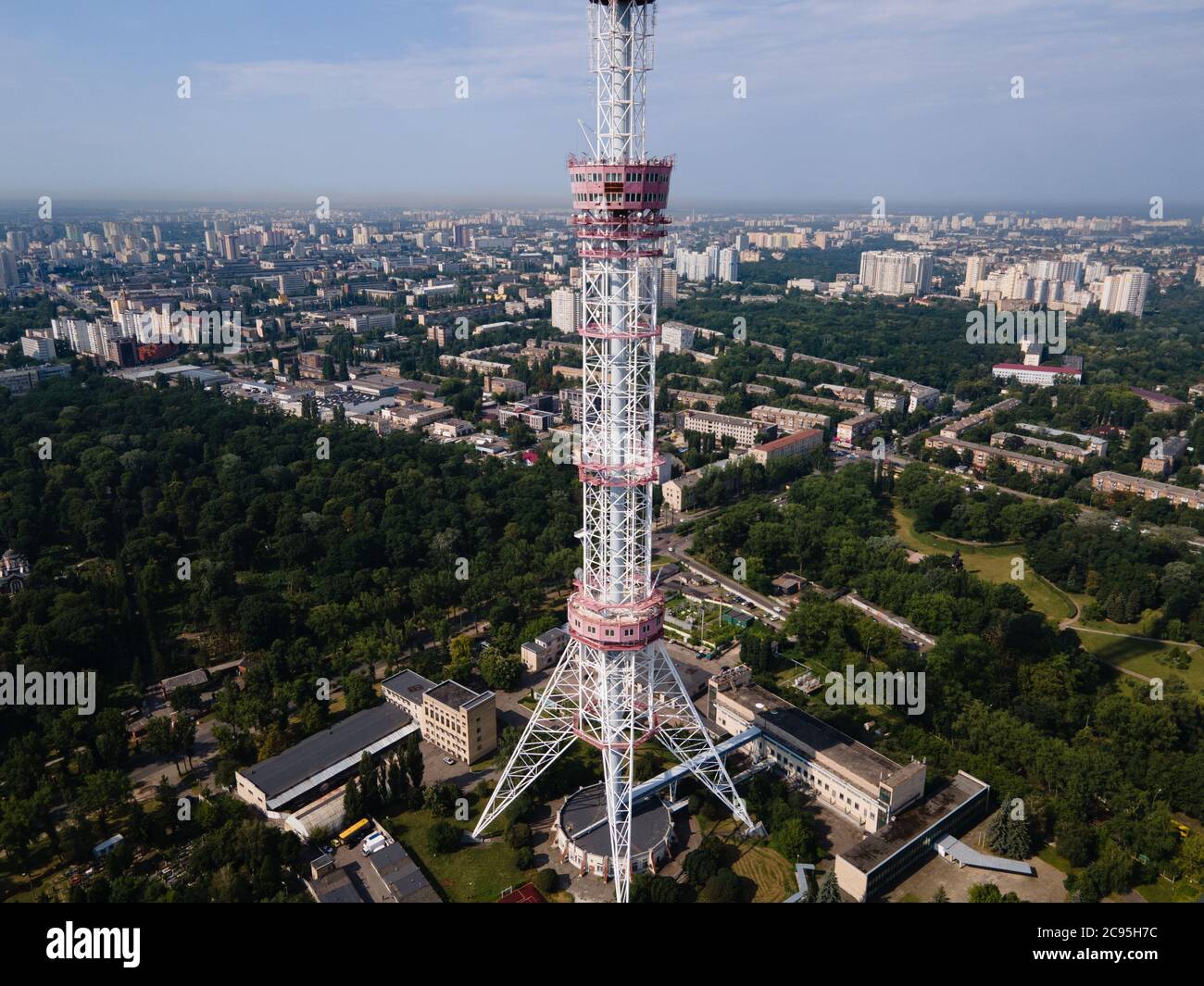 The architecture of Kyiv. Ukraine: TV tower. Aerial view Stock Photo ...