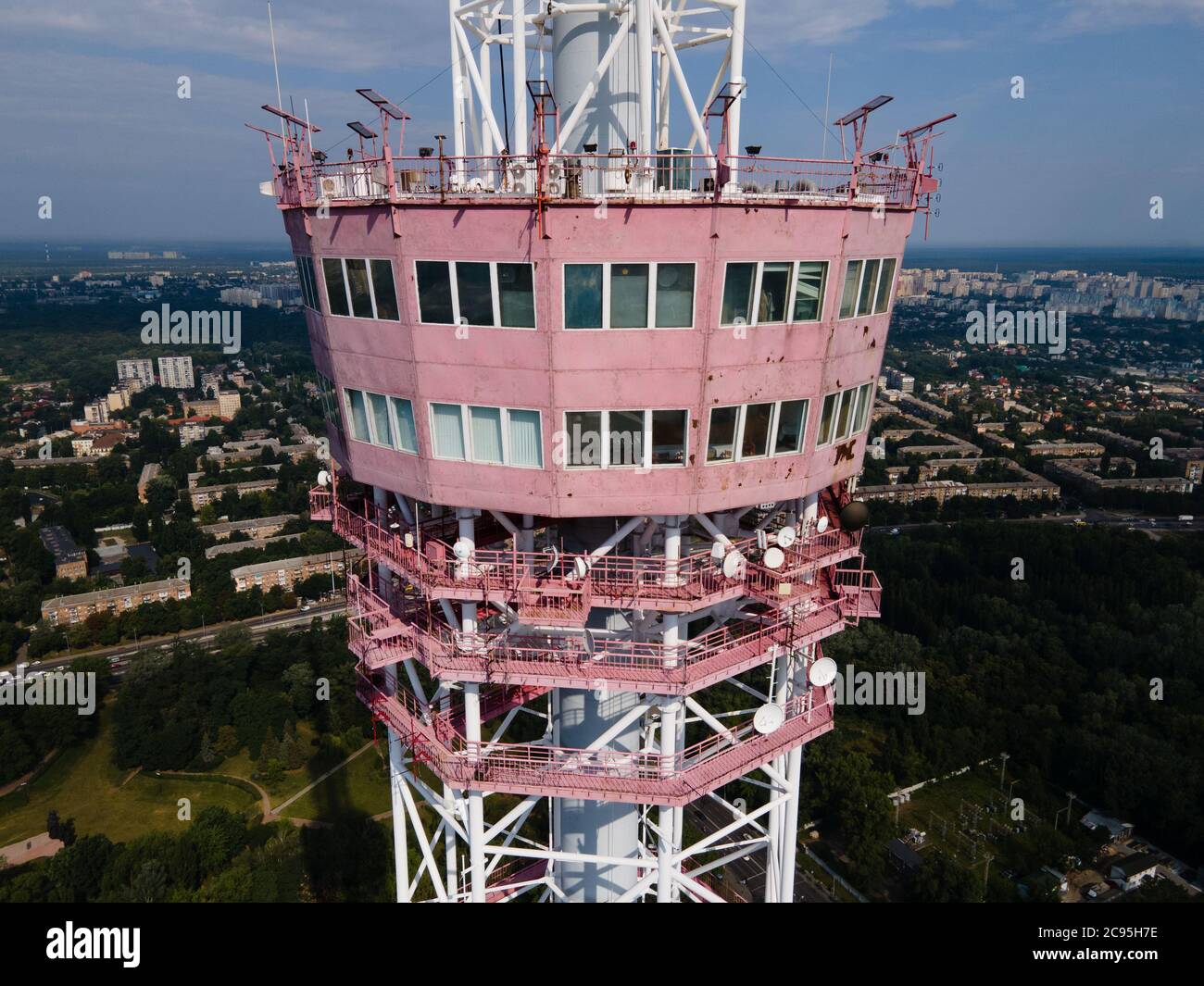 The architecture of Kyiv. Ukraine: TV tower. Aerial view Stock Photo ...