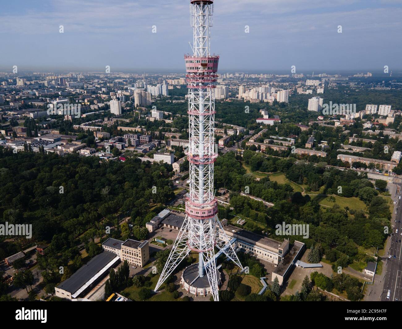The architecture of Kyiv. Ukraine: TV tower. Aerial view Stock Photo ...