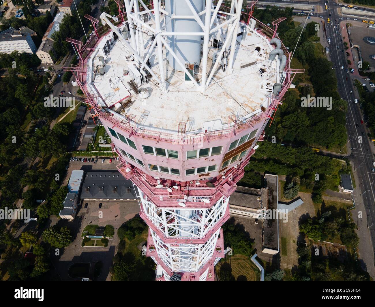 The architecture of Kyiv. Ukraine: TV tower. Aerial view Stock Photo ...