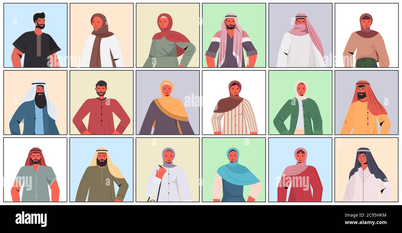 set arabic men women in traditional clothes arab male female cartoon ...
