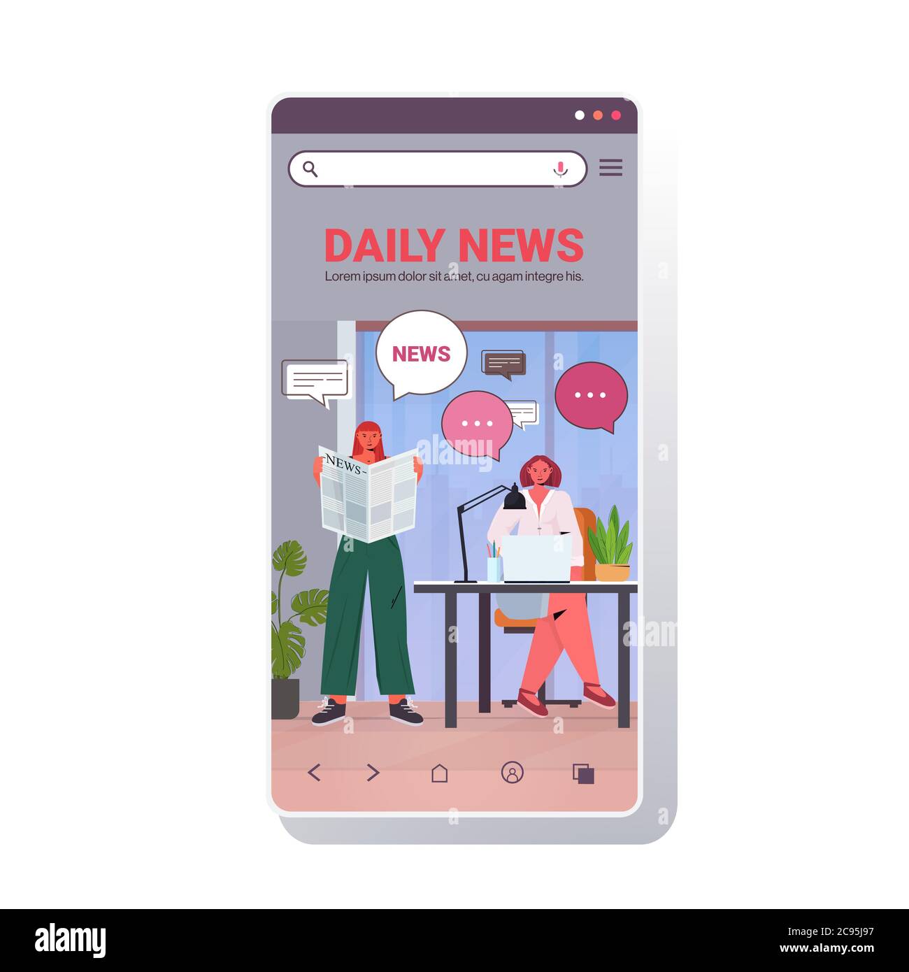 businesswomen reading newspaper discussing daily news during meeting ...