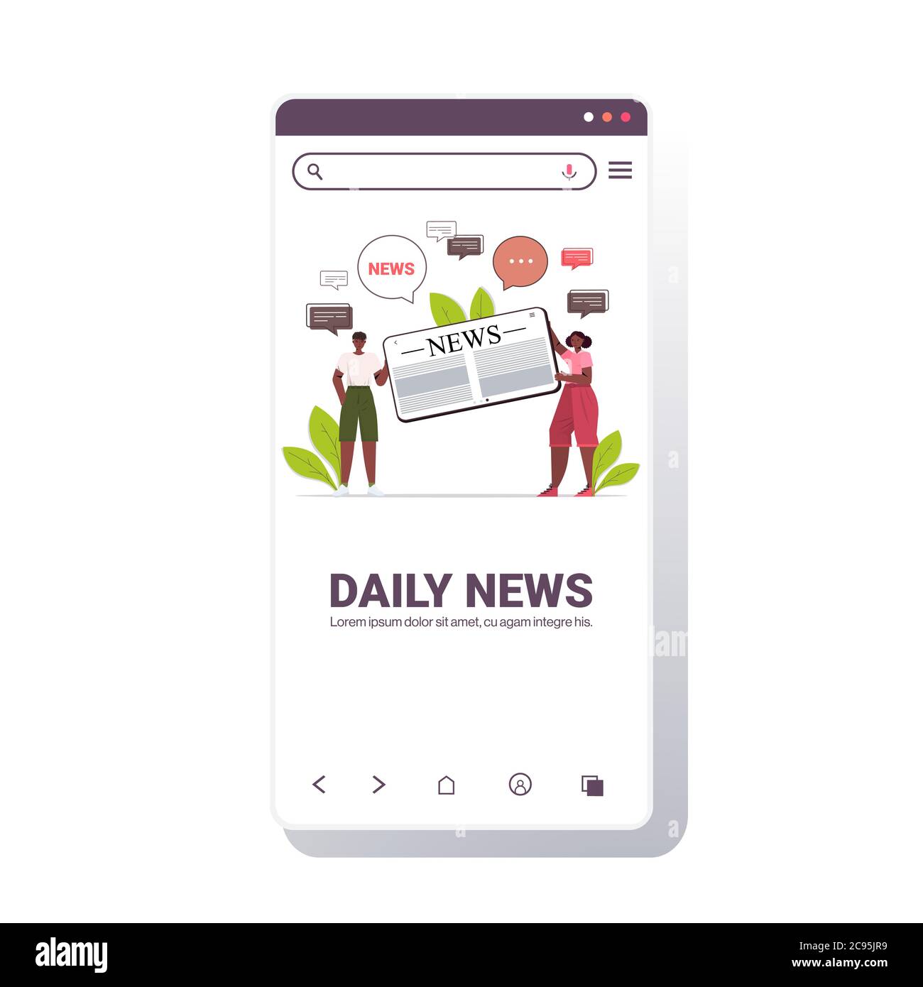 couple reading and discussing daily news on smartphone screen chat ...