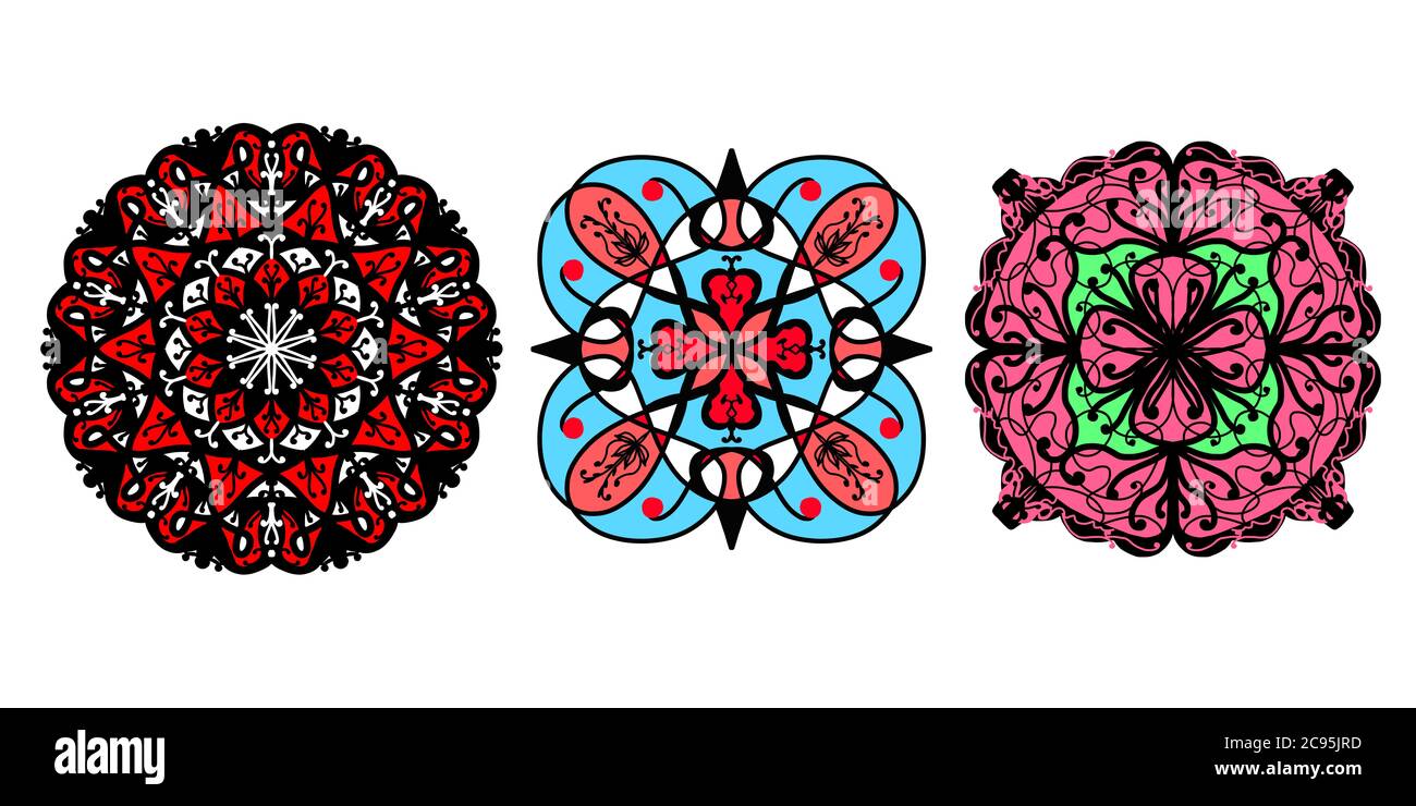 Three mandala pattern elements isolated on white background Stock Photo ...