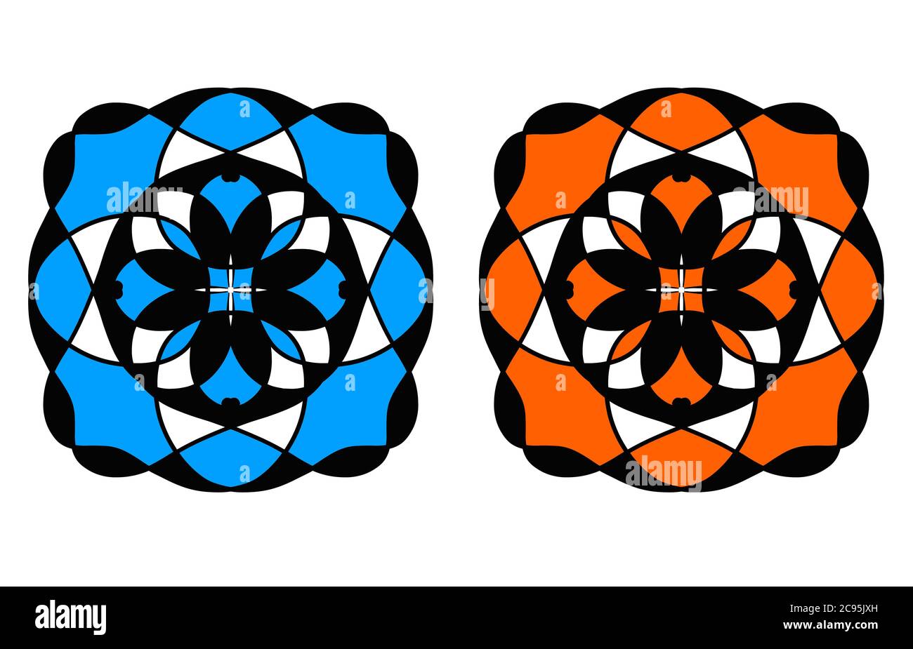 Blue and orange pattern elements isolated on white background Stock ...