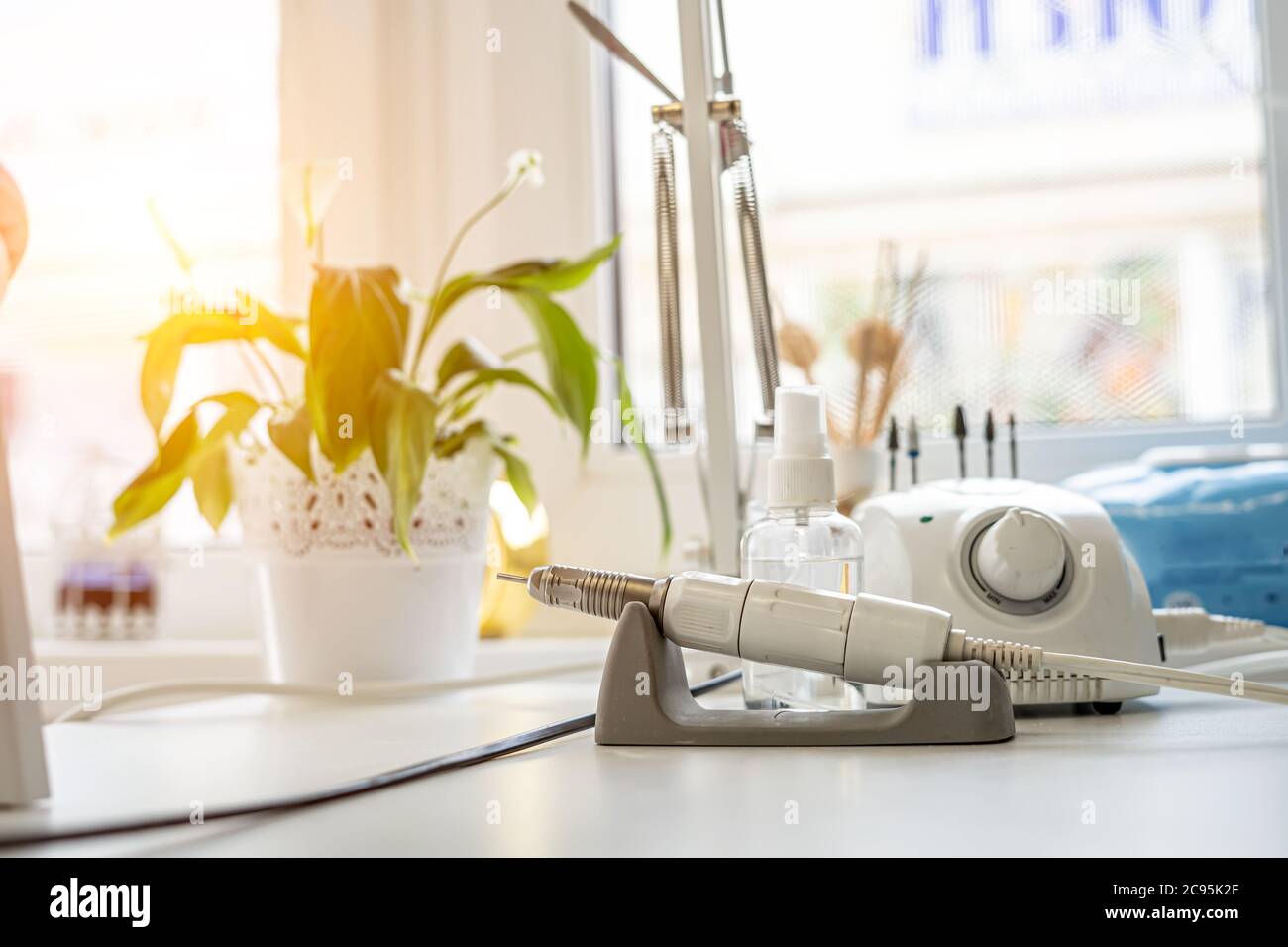 workstation of the manuyur master. Grinder for processing nails Stock ...