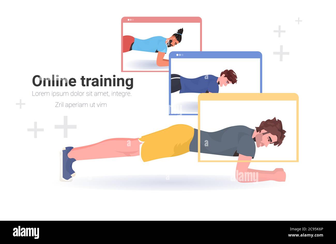 men doing fitness exercises online training healthy lifestyle workout ...