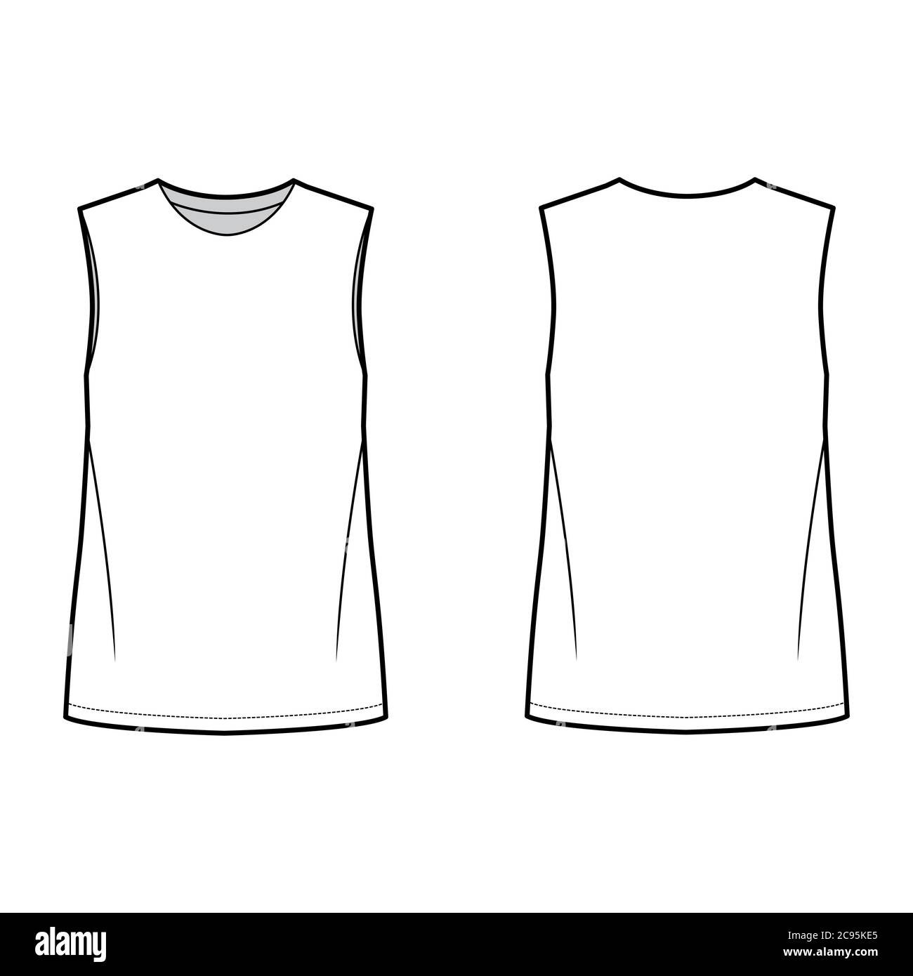 Basic blouse technical fashion illustration with oversized body, round ...