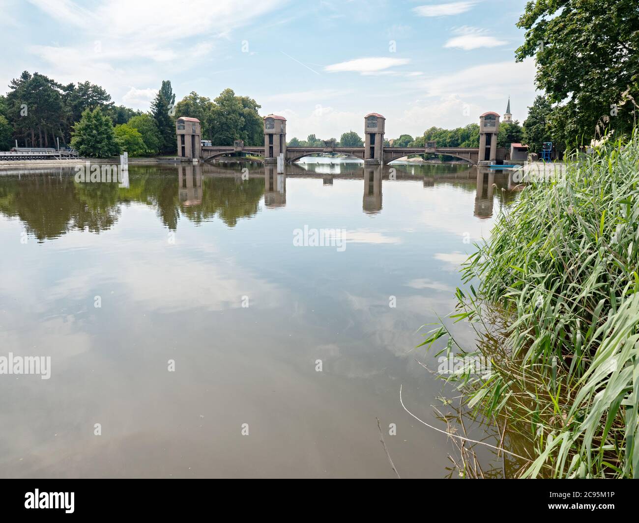 Hydroelectric plant on Elbe -Labe River in Nymburk. The Labe River weir ...